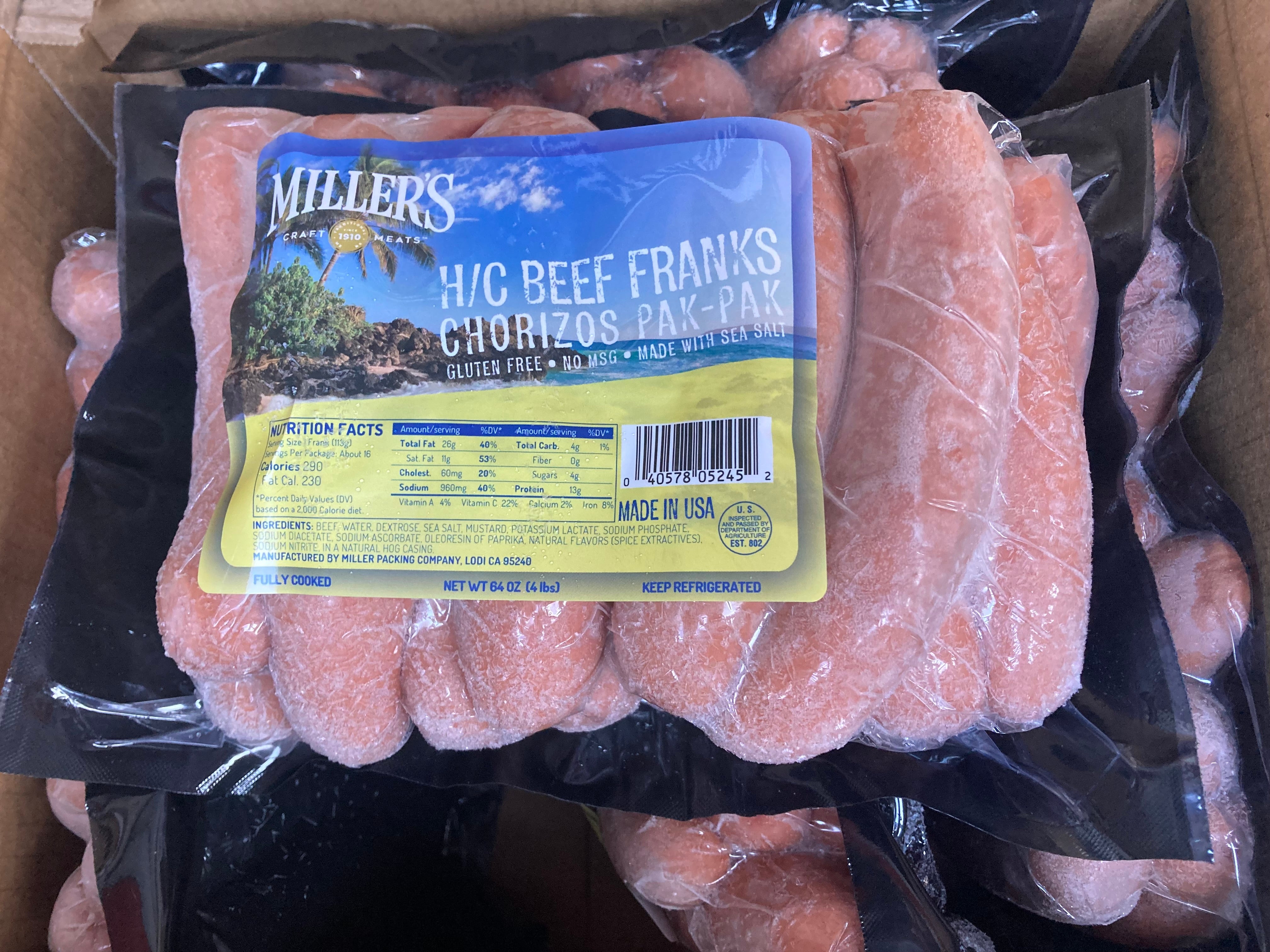 Miller's Beef Franks Chorizos Pak-Pak | Mariana Islands Products